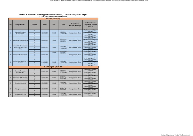 3rd Sem Class Test I Time Table-September 2021 | PDF | Economies | Business