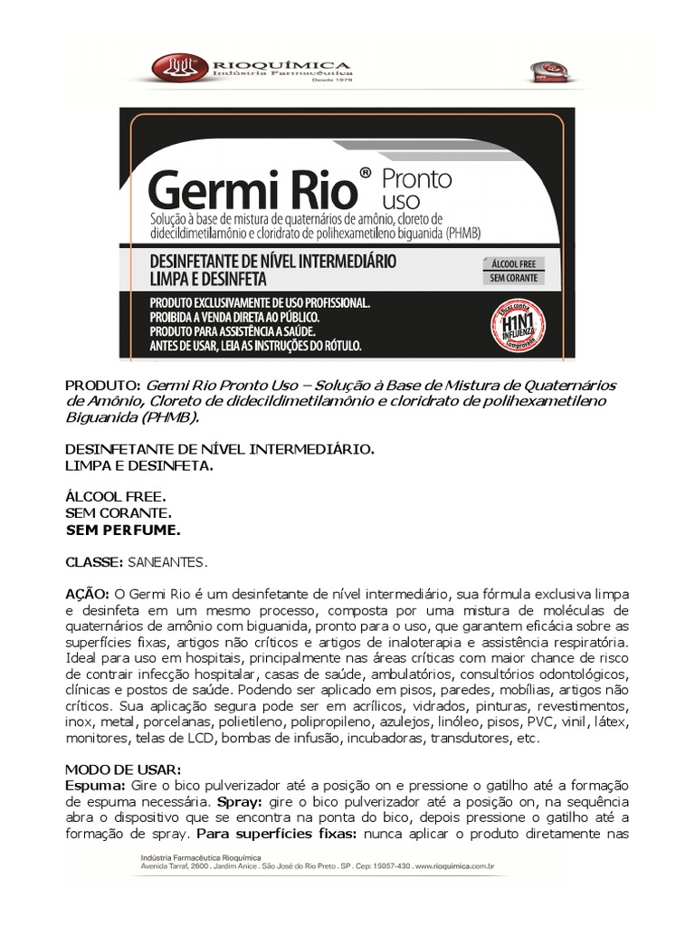 Germi Rio Pronto Uso - Ficha | PDF