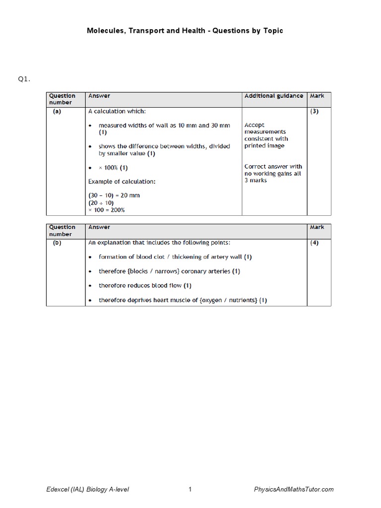 Edexcel A-Level Biology Topic Questions | PDF
