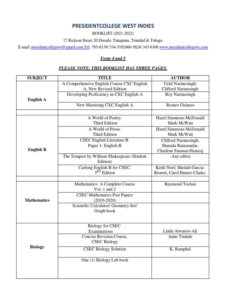 Form 4 and 5 Booklist 2021 2022 | PDF | Science And Technology | Science