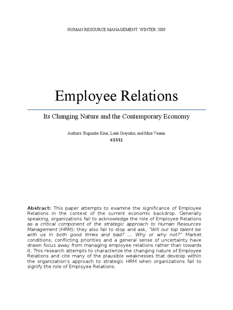 Employee Relations Research Paper Group 4[review][1] - CG Comments ...