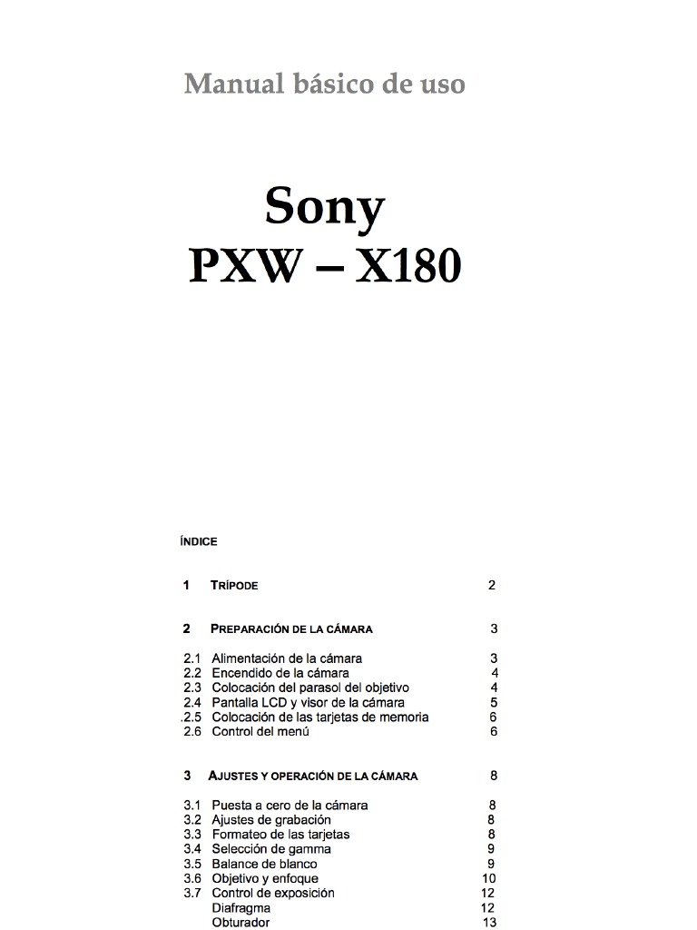 Manual Uso Básico Sony PXW 180 | PDF