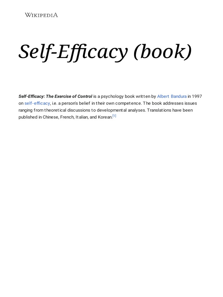 Self-Efficacy (Book) - Wikipedia | PDF | Psychology | Psychological ...