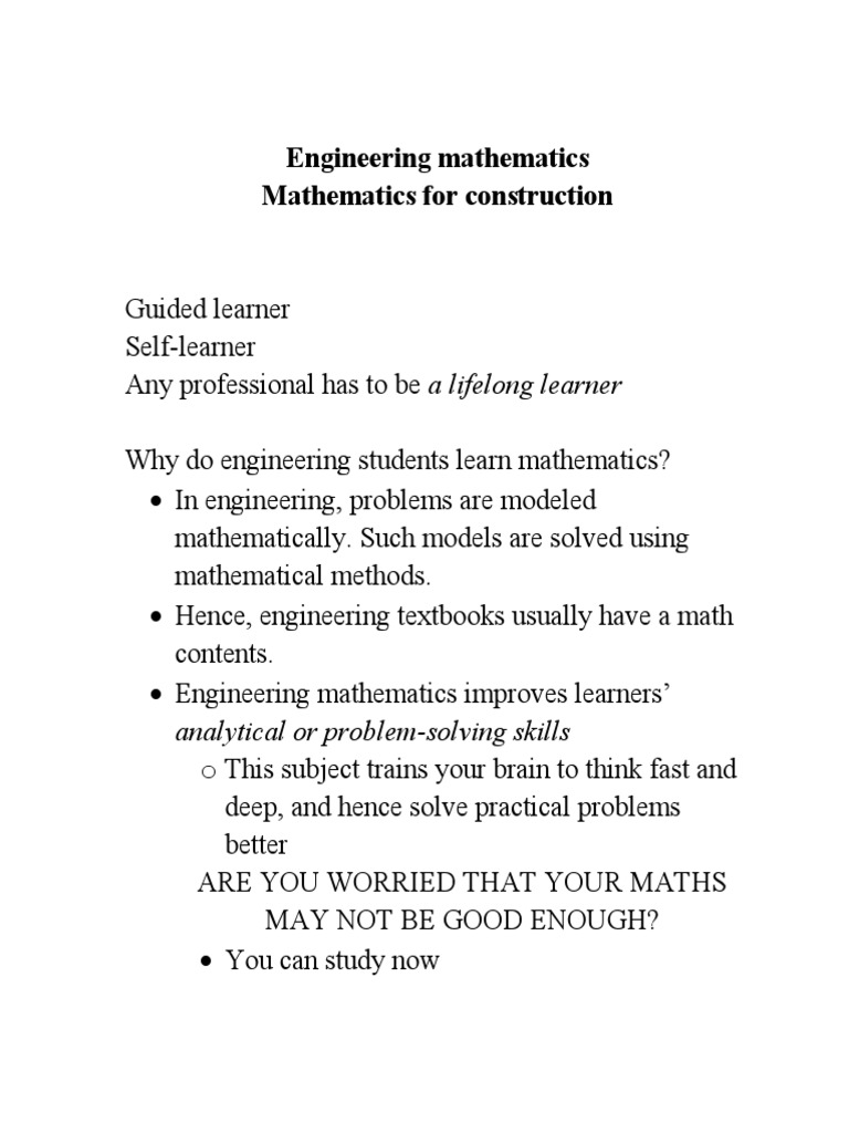Engineering Mathematics Mathematics For Construction: Analytical or ...
