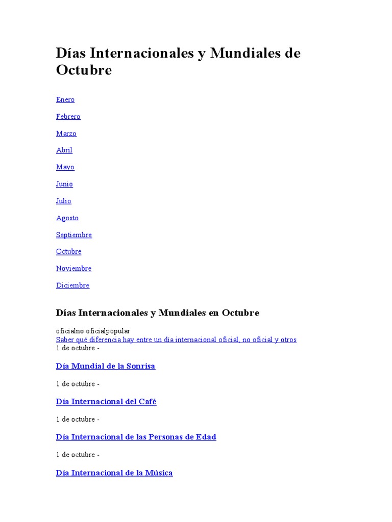 Días Internacionales y Mundiales de Octubre | PDF