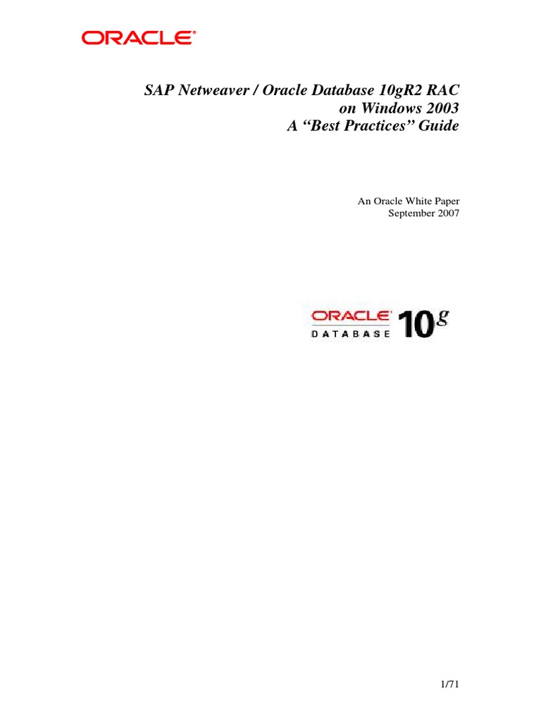 Sap Netweaver With Oracle 10g R2 Rac Windows 2003 Best Practices Pdf Computer Network 