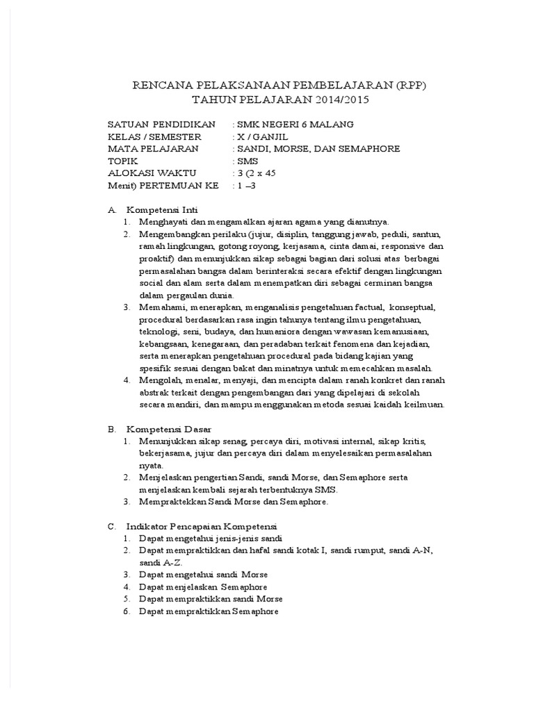 RPP Golongan Pramuka Penegak Materi Sms | PDF