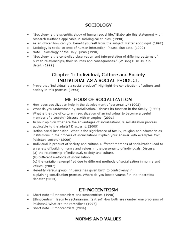 Nature of Questions in Sociology (Examples From Past Papers Updated ...