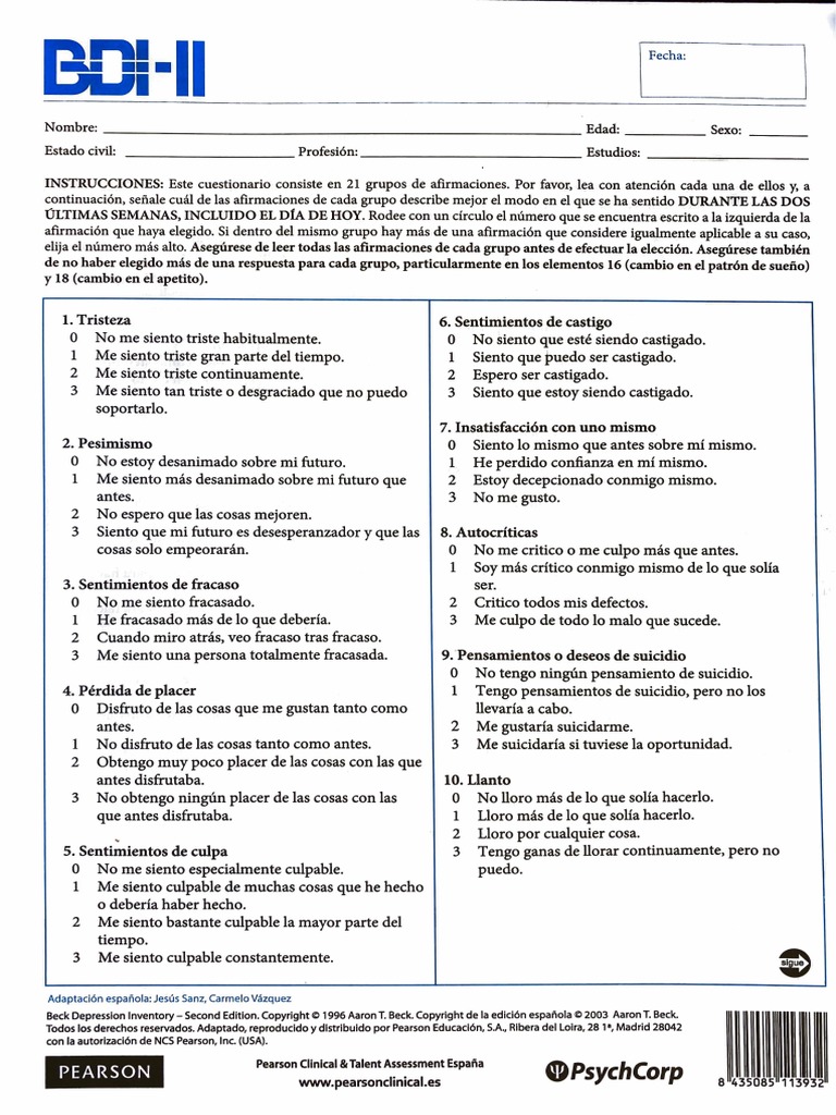 Beck Depression Inventory II | PDF