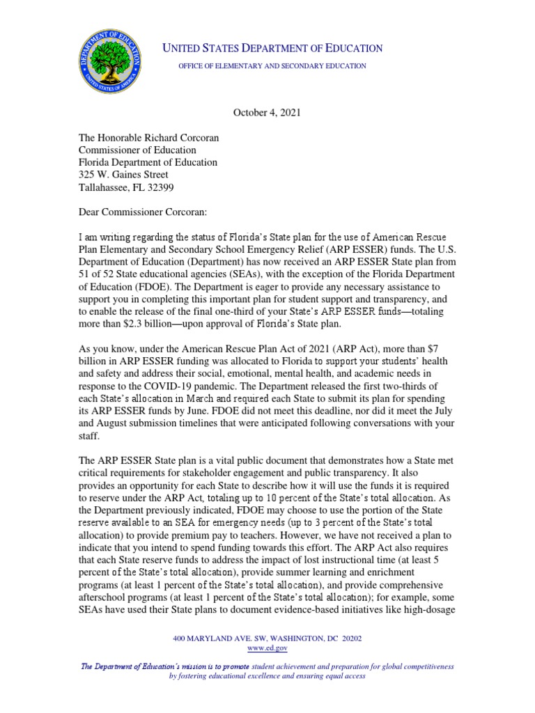 Florida ARP ESSER Fund Status Update | PDF | Teachers