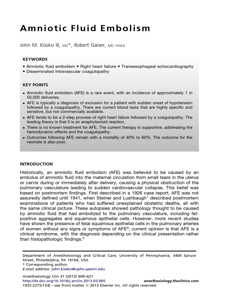Amniotic Fluid Embolism | PDF | Heart | Heart Failure