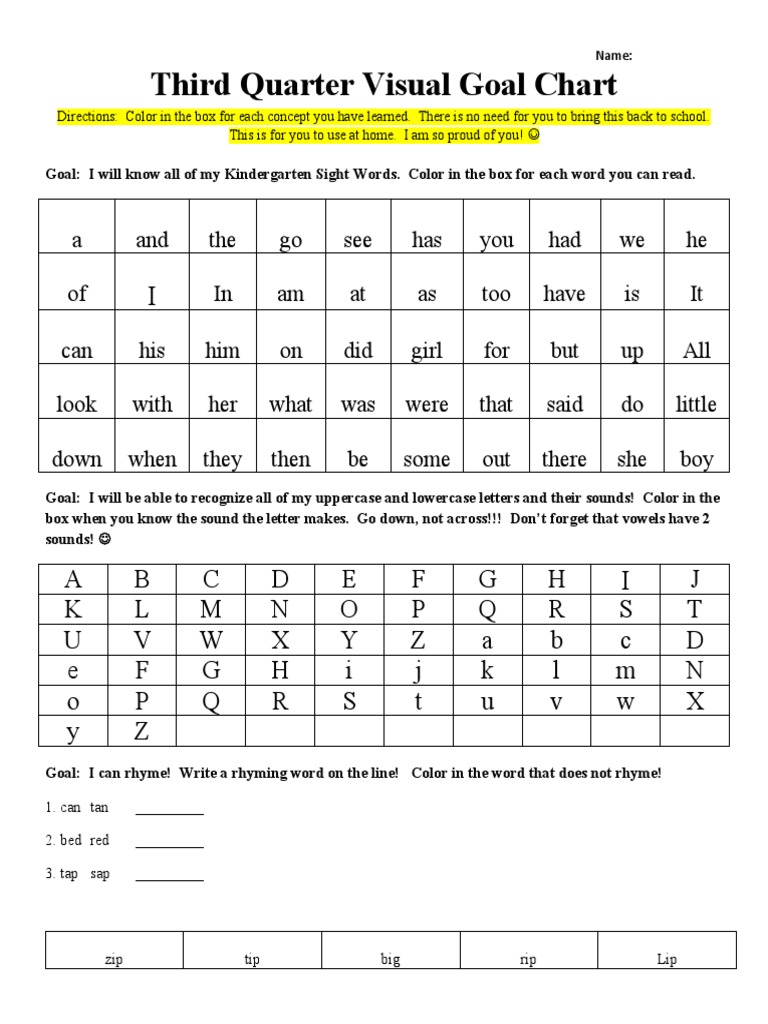 3rd Quarter Visual Goal Chart | PDF | Cognition