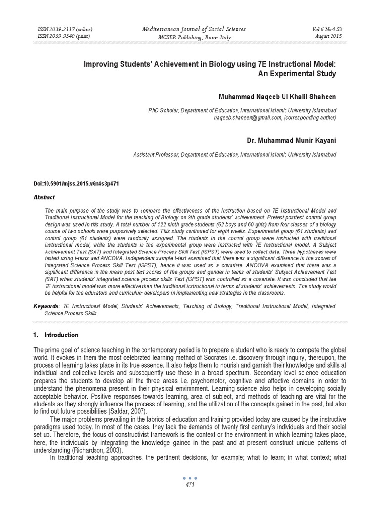 7E Model Experimental Study | PDF | Student's T Test | Analysis Of ...
