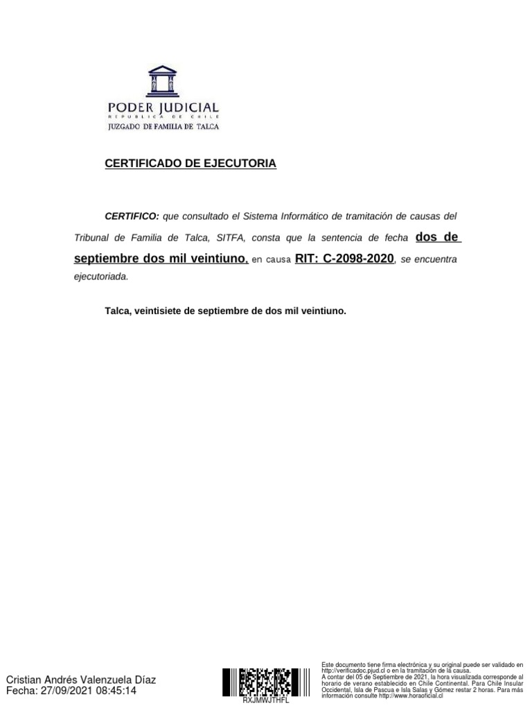 Certificado Ejecutoria Hermana Sandra | PDF