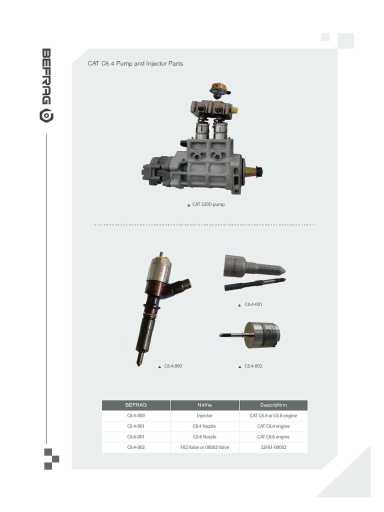 CAT Diesel Injector Parts Overview | PDF | Valve | Pump