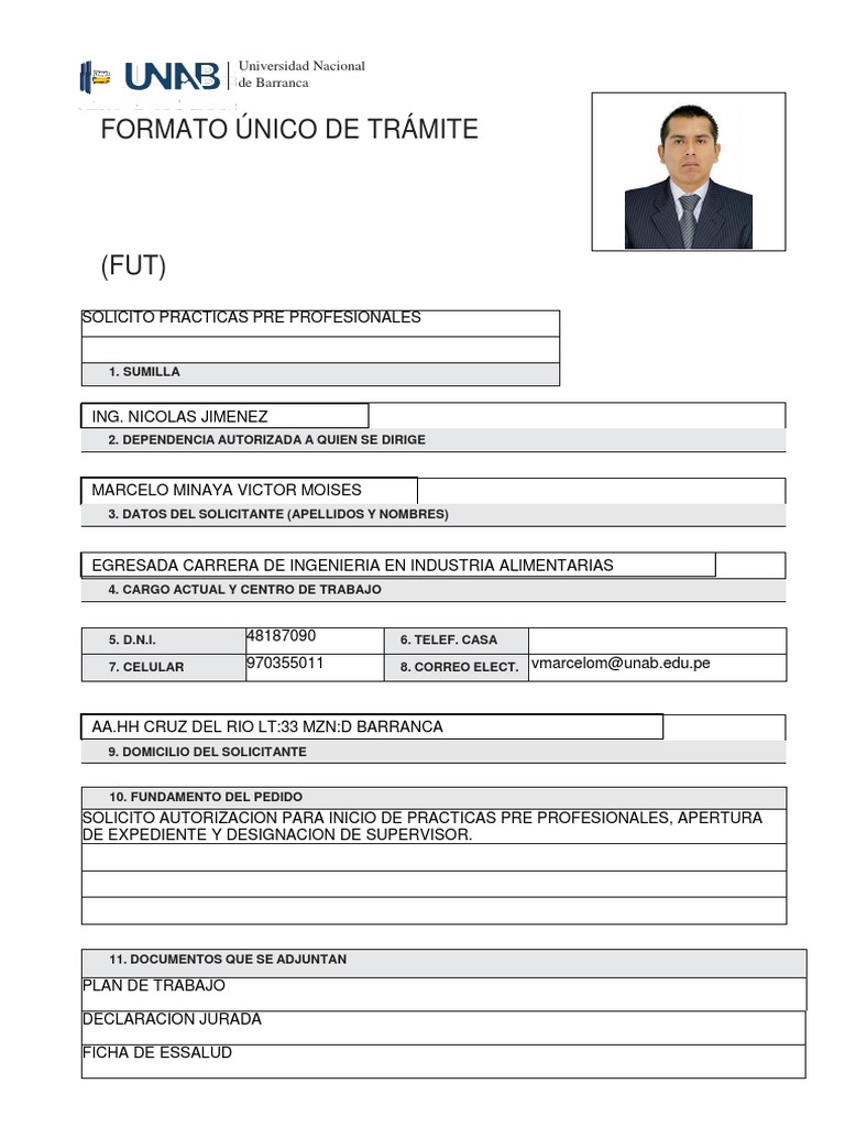 FUT Solicitud Practicas | PDF