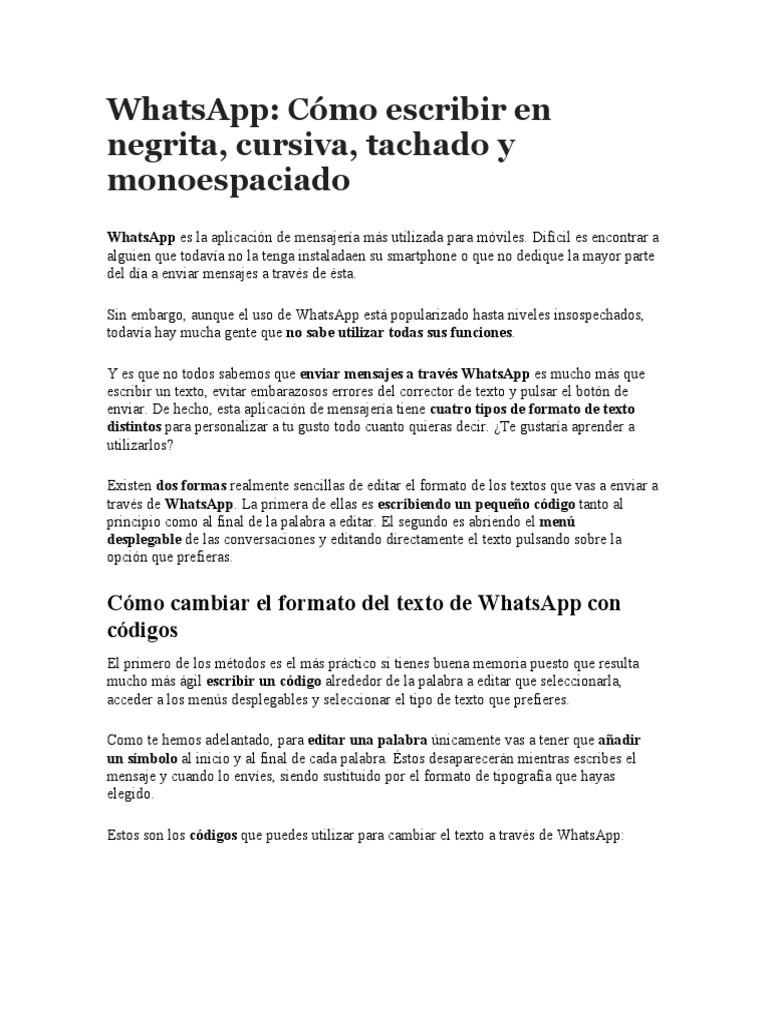 WhatsApp - Cómo Escribir en Negrita, Cursiva, Tachado y Monoespaciado | PDF | Informática