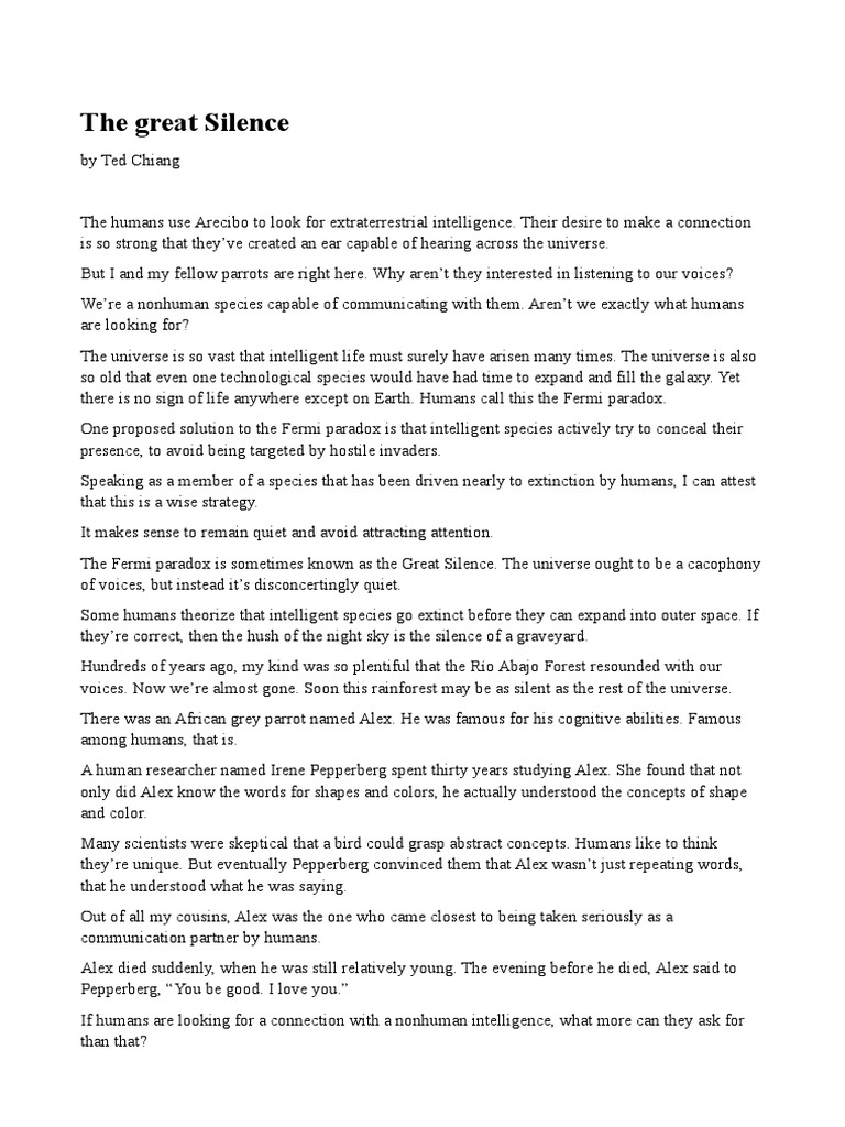 Ted Chiang The Great Silence | PDF | Cognitive Science | Cognition