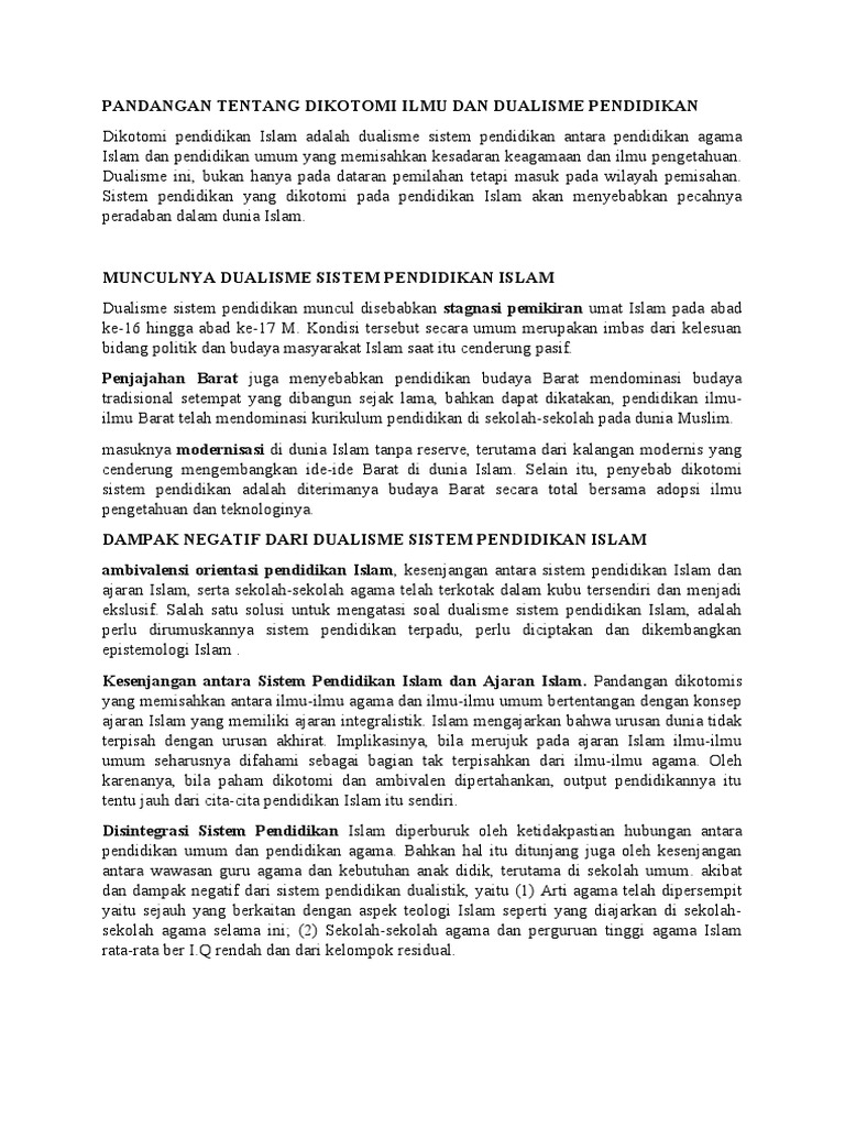 Dampak Negatif Dualisme Pendidikan | PDF