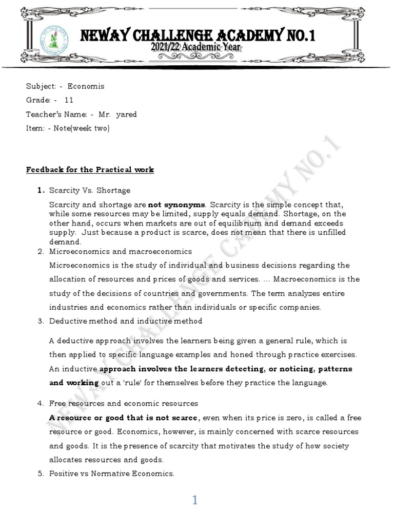 Economics Grade 11 Lesson Note 2 | PDF | Economics | Capitalism