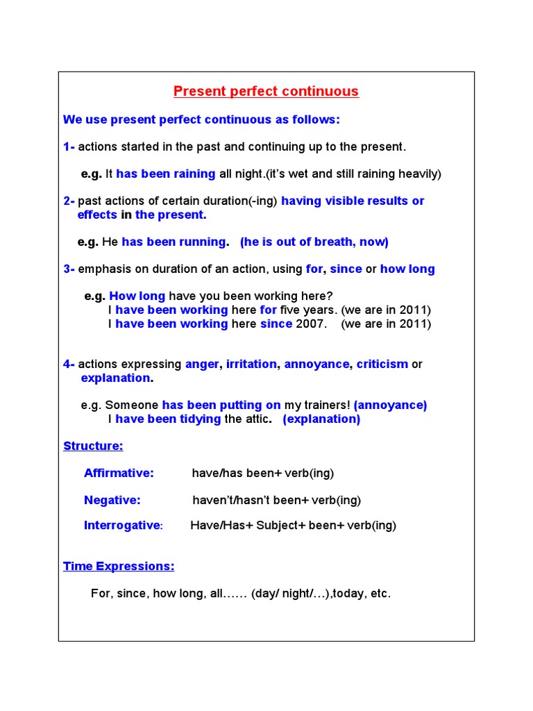 Present Perfect Continuous Overview | PDF