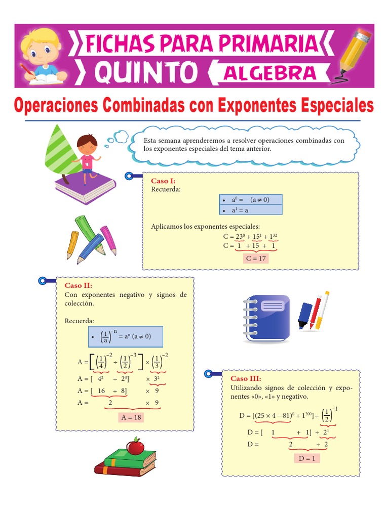 Operaciones Combinadas Con Exponentes Especiales para Quinto de ...