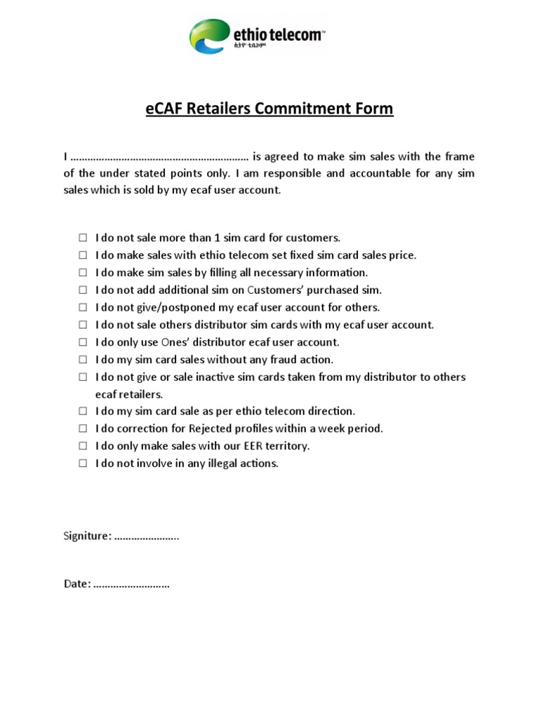 ECAF Retailers Commitment Form | PDF