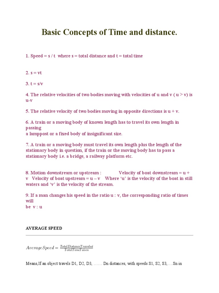 Time and Distance Formulas Explained | PDF | Speed | Velocity