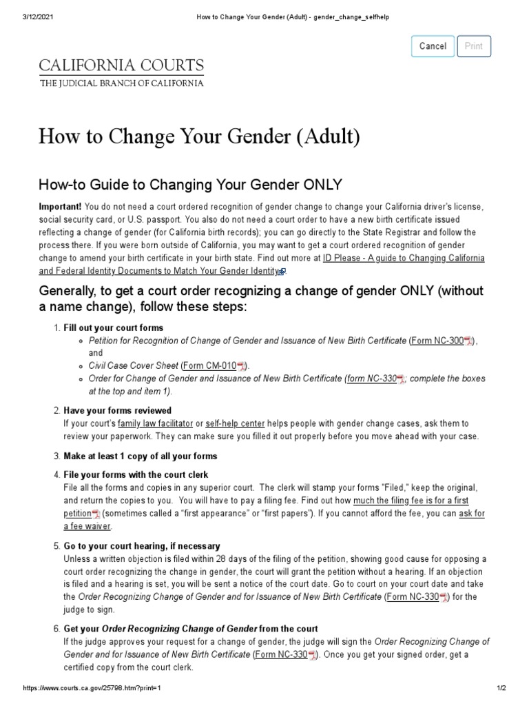 How To Change Your Gender (Adult) | PDF | Birth Certificate ...