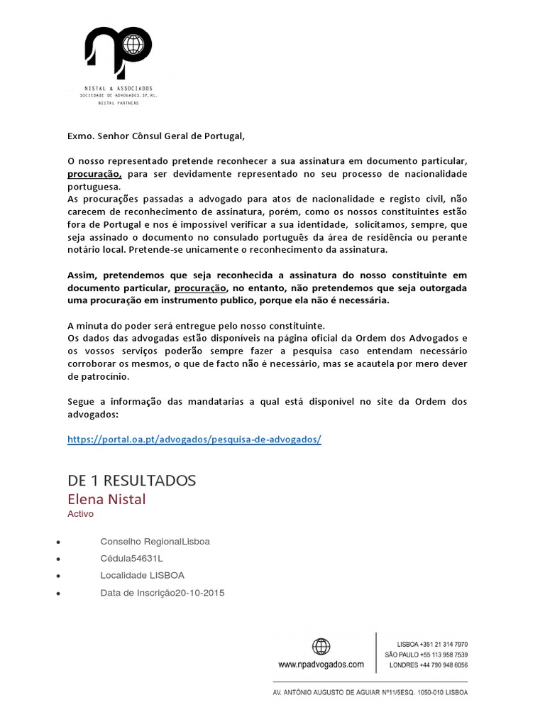Carta Consulado de Portugal - Portugal Consulate Letter | PDF