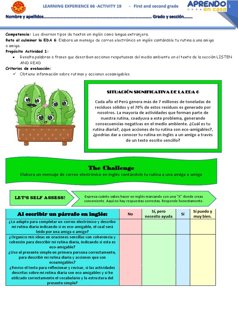 LEARNING EXPERIENCE 6 - ACTIVIDAD - 19 - Primero y Segundo | PDF ...