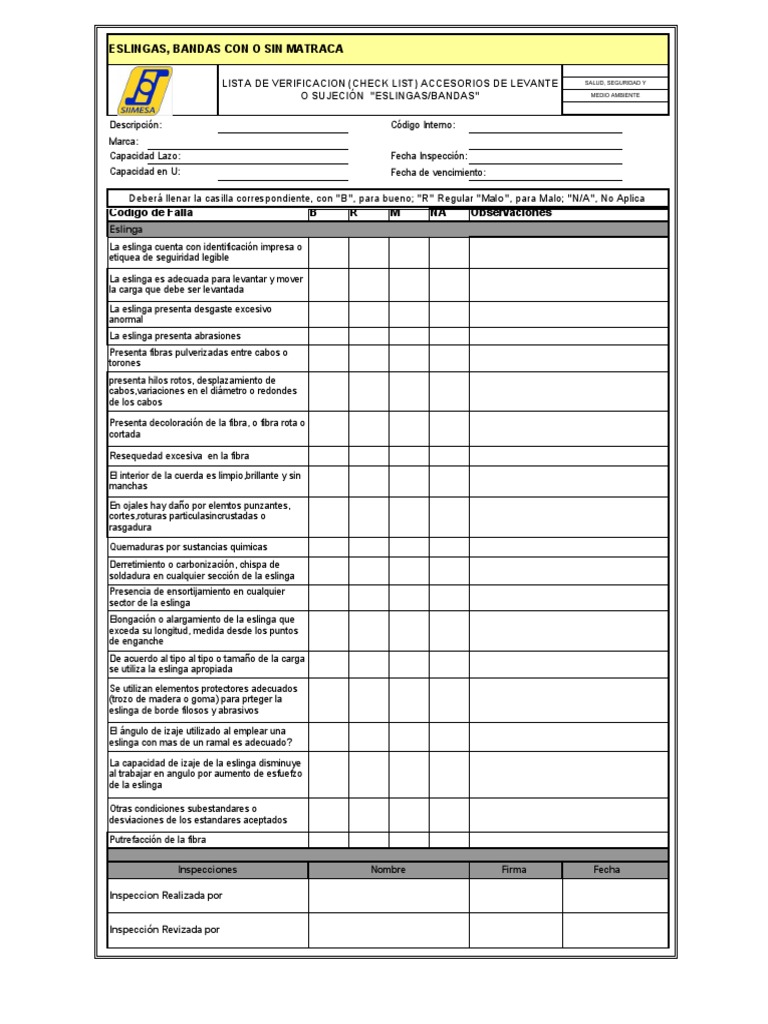 Check List Eslingas SIIMESA | PDF