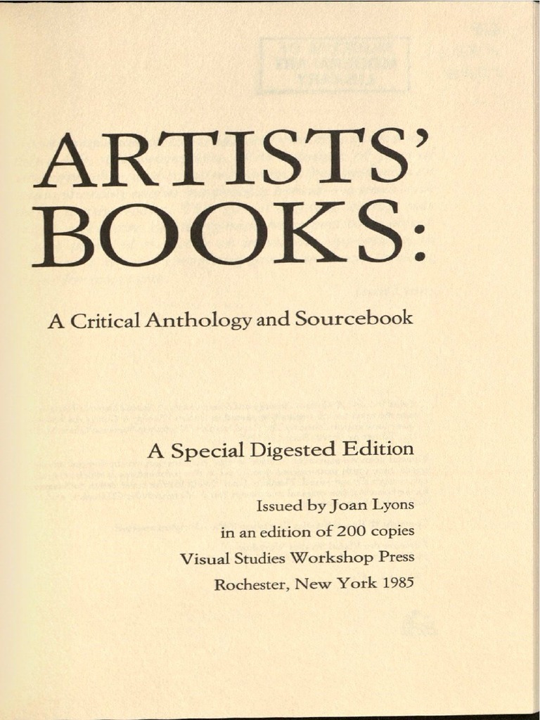 Artists Books A Critical Anthology | PDF