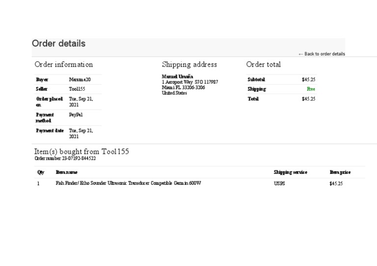 Order Details: Order Information Shipping Address Order Total | PDF