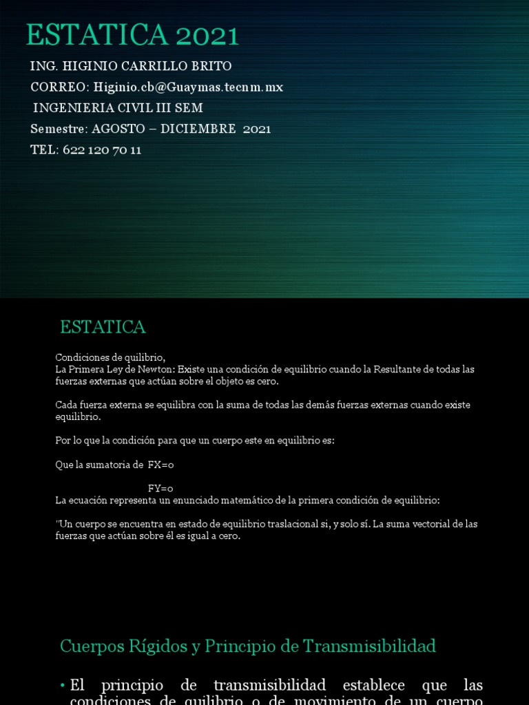 Presentacion de Estatica I Unidad | PDF | Fuerza | Vector Euclidiano