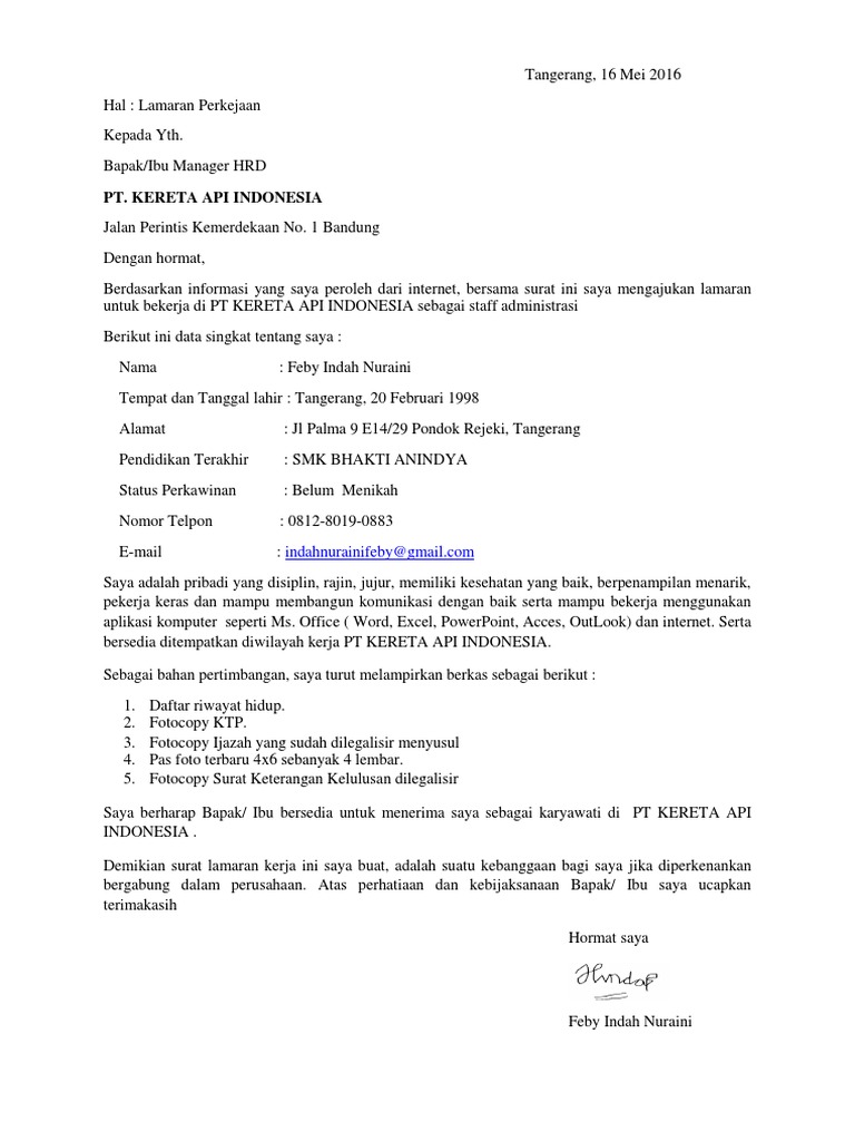 Lamaran Kerja - PT Kereta API Indonesia | PDF