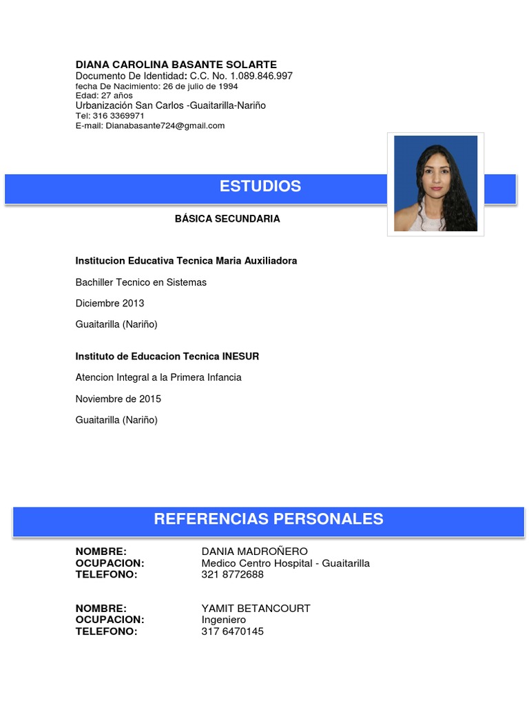 Hoja de Vida de Diana Carolina Basante | PDF | Ciencias sociales