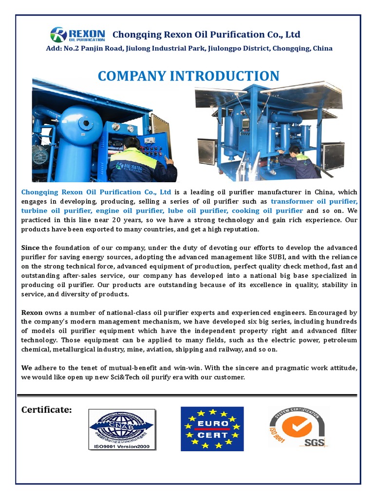 REXON Lubricating Oil Purifier Series TYA | PDF | Water | Lubricant