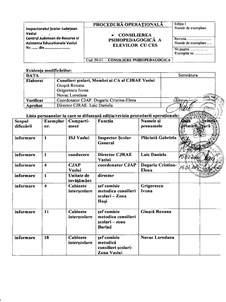 CES PROCEDURA OPERATIONALA CES CJRAE Consilierea Psihopedagogica A ...