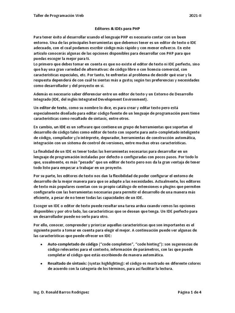 Editores & IDEs para PHP | PDF | Entorno de desarrollo integrado | Php