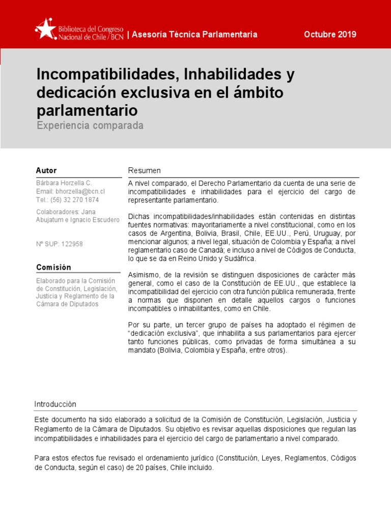 Incompatibilidades e Inhabilidades Parlamentarias | PDF | Oficial ...