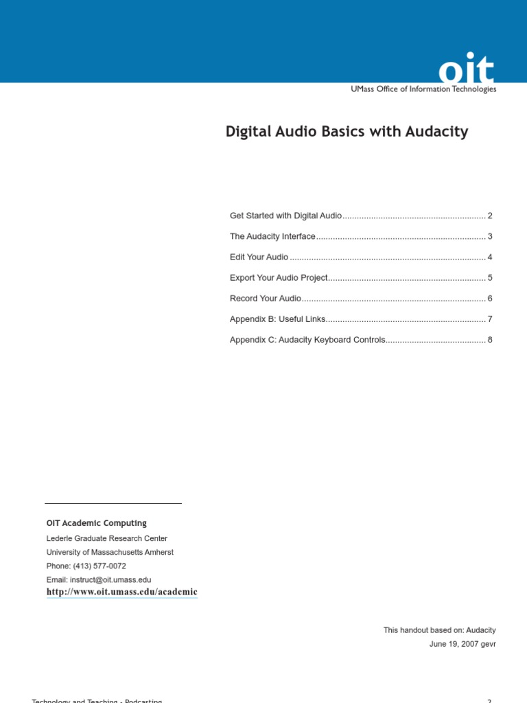 Digital Audio Basics With Audacity: OIT Academic Computing | PDF | Mp3 | Podcast
