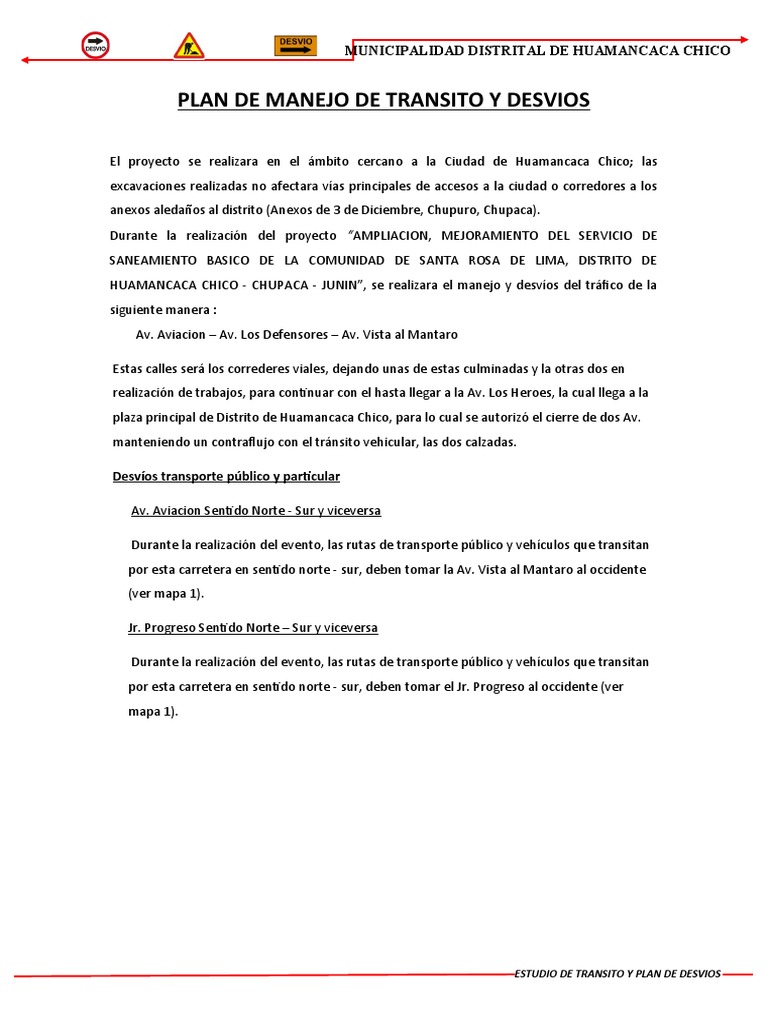 Plan de Manejo de Transito y Desvios | PDF