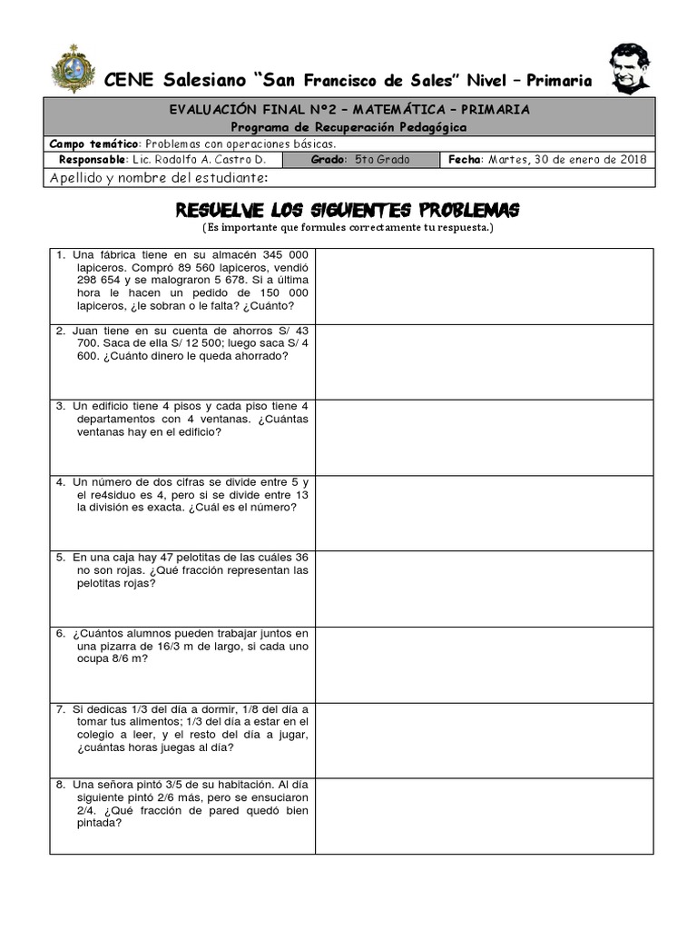 Problemas Con Operaciones Básicas | PDF
