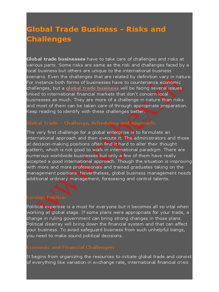 Global Trade Business - Risks and Challenges | PDF | Risk | Exports