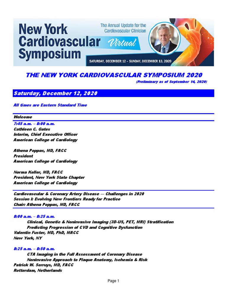 The New York Cardiovascular Symposium 2020: Saturday, December 12, 2020 ...