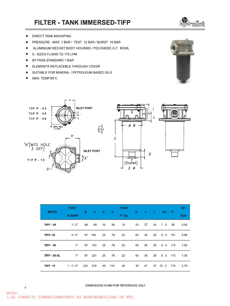 Ficha Tecnica - Filtro de Retorno - Hydroline | PDF