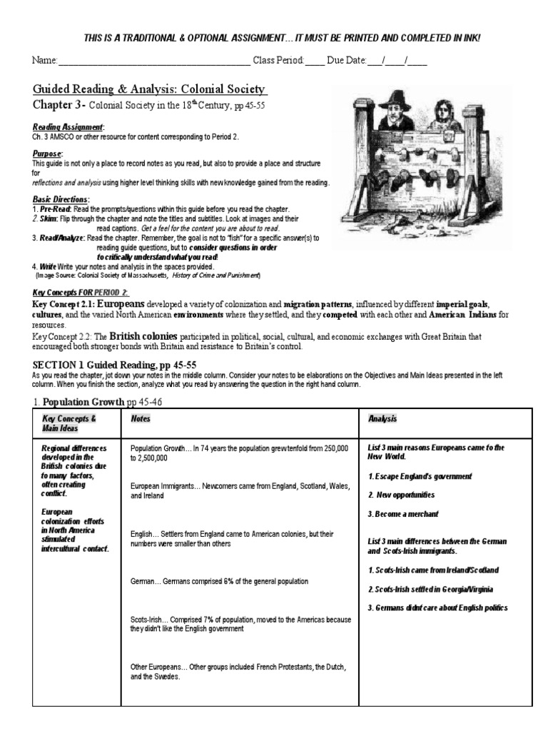 Guided Reading & Analysis: Colonial Society Chapter 3 | PDF ...