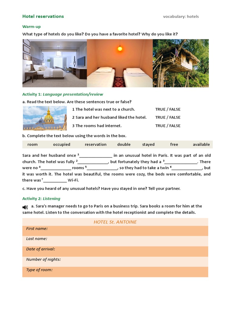 Hotel Reservations: Warm-Up | PDF | Verb | Communication