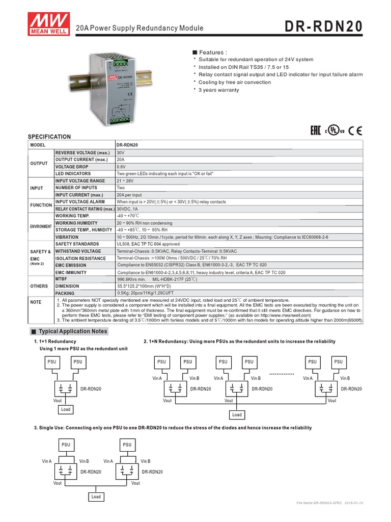 Mean Well DR-RDN20-SPEC - DS | PDF | Relay | Electronic Engineering
